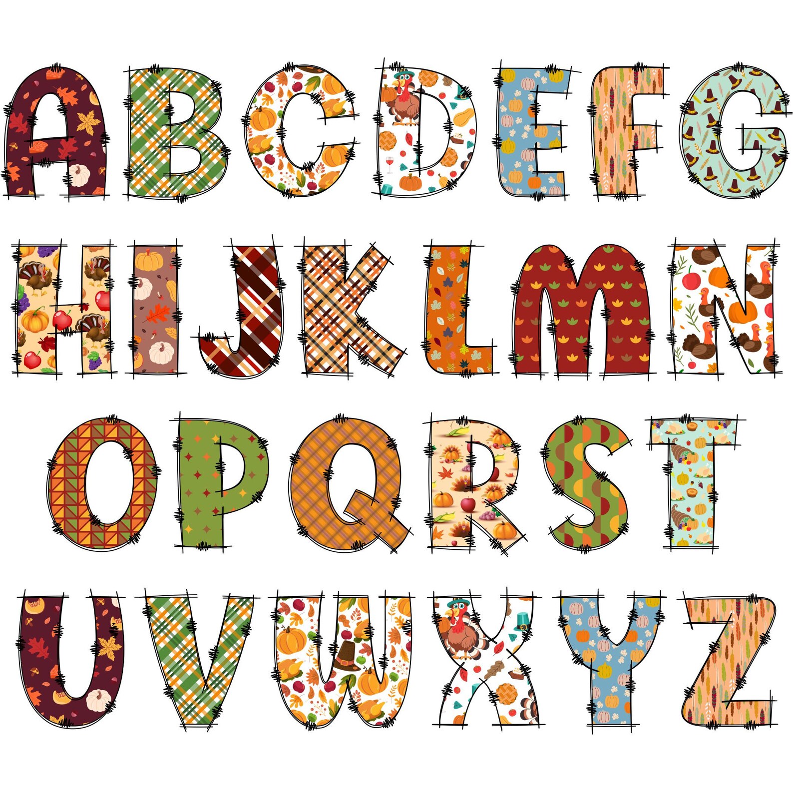 Thanksgiving Clipart Alphabet PNG Watercolor Alphabet Clip - Etsy