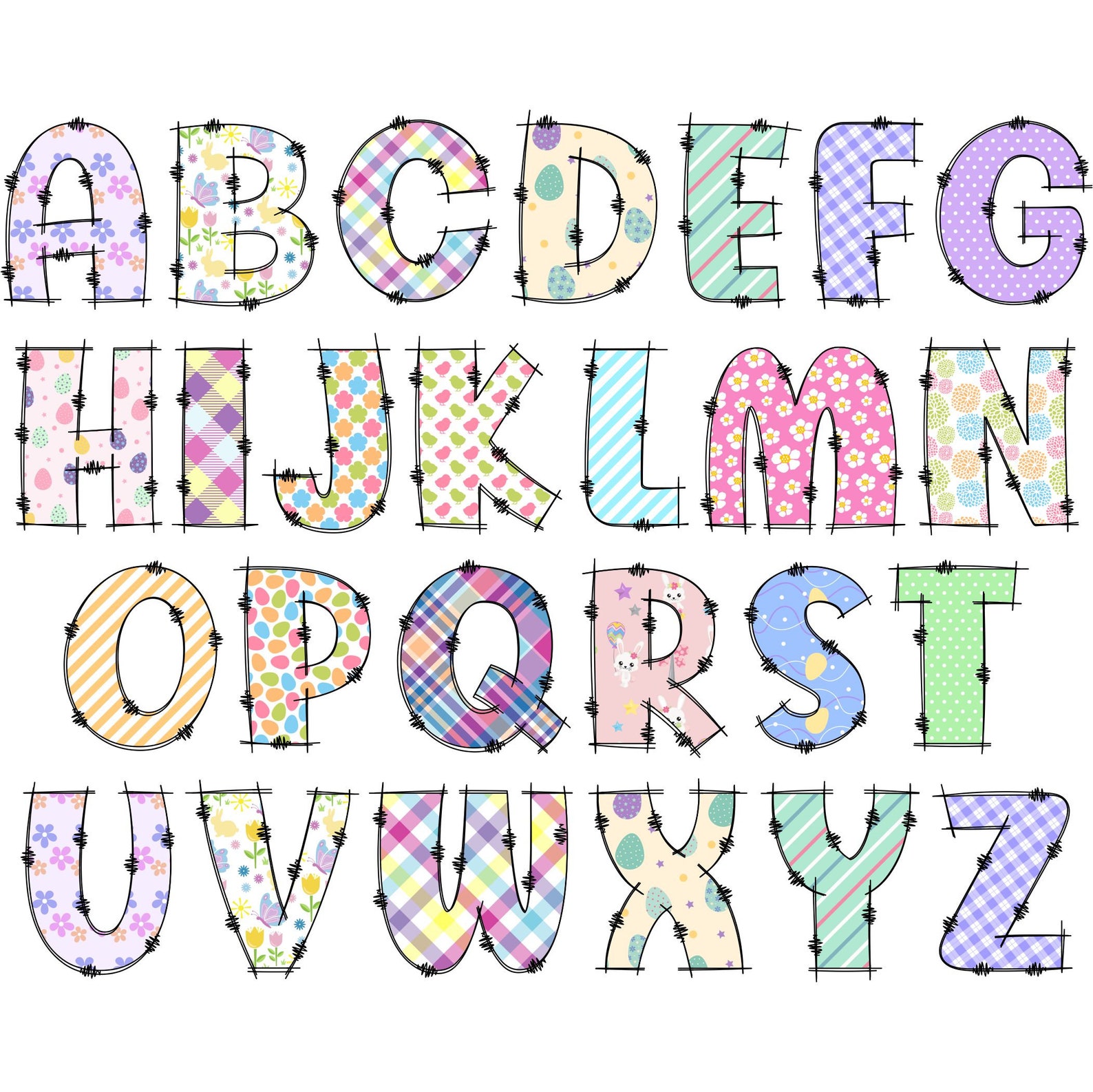Easter Alphabet PNG Alphabet Clip Art PNG Doodle Easter - Etsy
