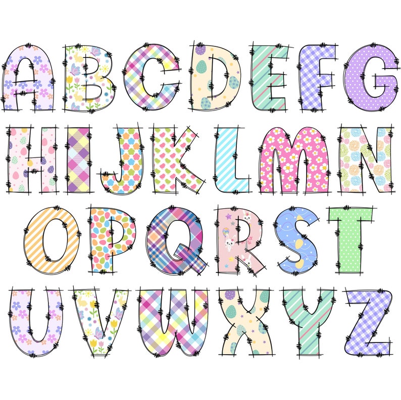 Easter Alphabet PNG Alphabet Clip Art PNG Doodle Easter - Etsy