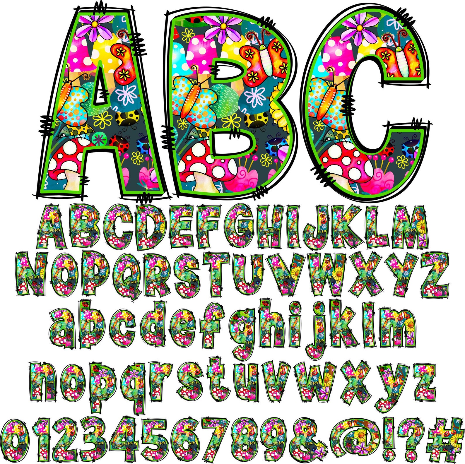 BUNDLE Spring Floral Alphabet PNG Doodle Alpha Doodle - Etsy