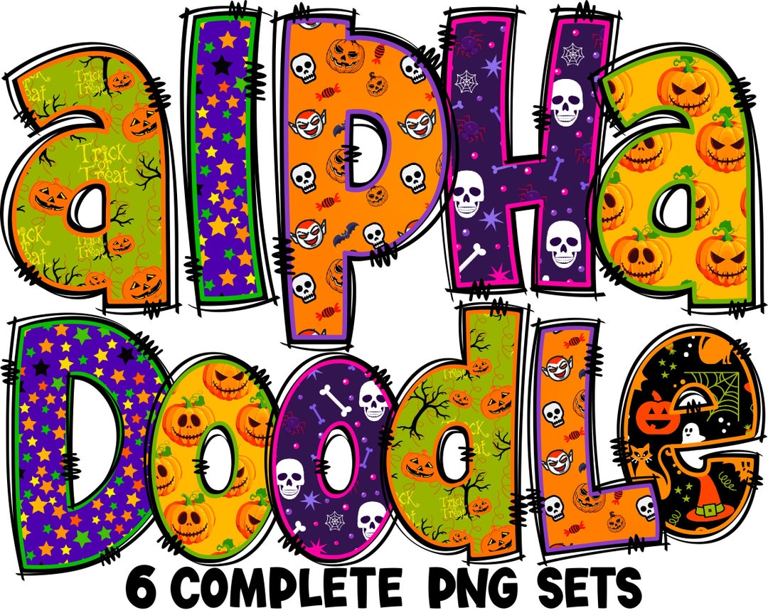 BUNDLE Halloween Alphabet PNG, Halloween, Halloween Day, Alpha Doodle ...