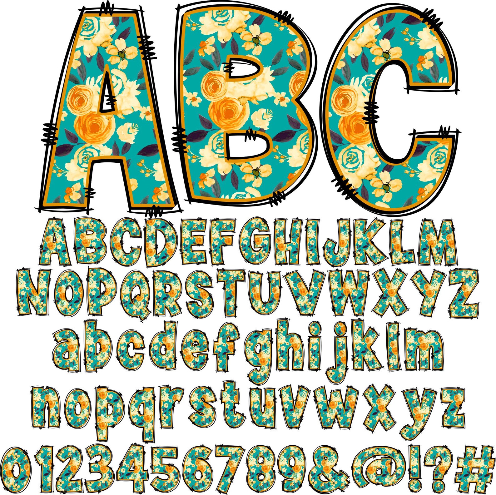 BUNDLE Spring Floral Alphabet PNG Doodle Alpha Doodle - Etsy