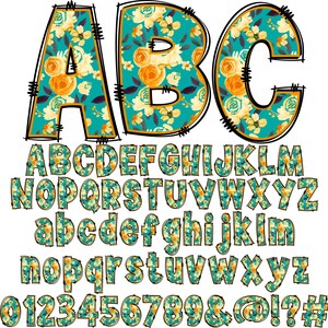 BUNDLE Spring Floral Alphabet PNG, Doodle Alpha, Doodle Flowers, Doodle ...