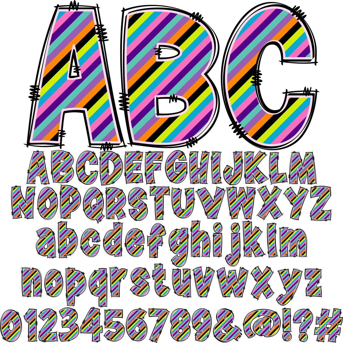 Stripe Letters & Numbers PNG Alpha Doodle PNG Letters - Etsy