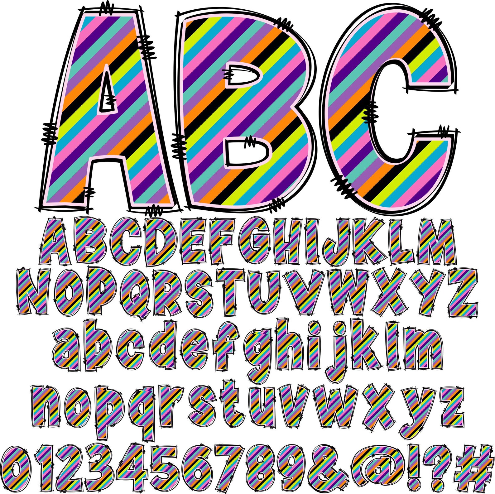 Stripe Letters & Numbers PNG, Alpha Doodle, PNG Letters, Stripe Doodle ...