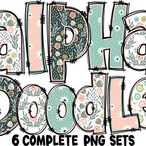 BUNDLE Spring Floral Alphabet PNG, Doodle Alpha, Doodle Flowers, Doodle ...