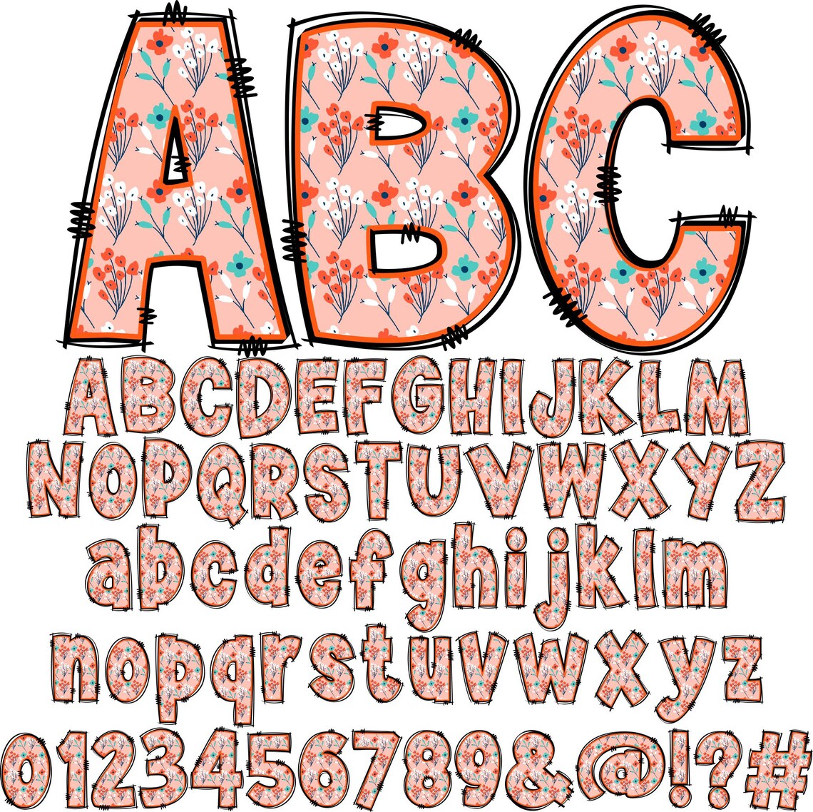 BUNDLE Spring Floral Alphabet PNG Doodle Alpha Doodle - Etsy