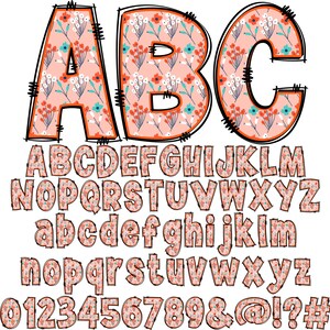 BUNDLE Spring Floral Alphabet PNG, Doodle Alpha, Doodle Flowers, Doodle ...