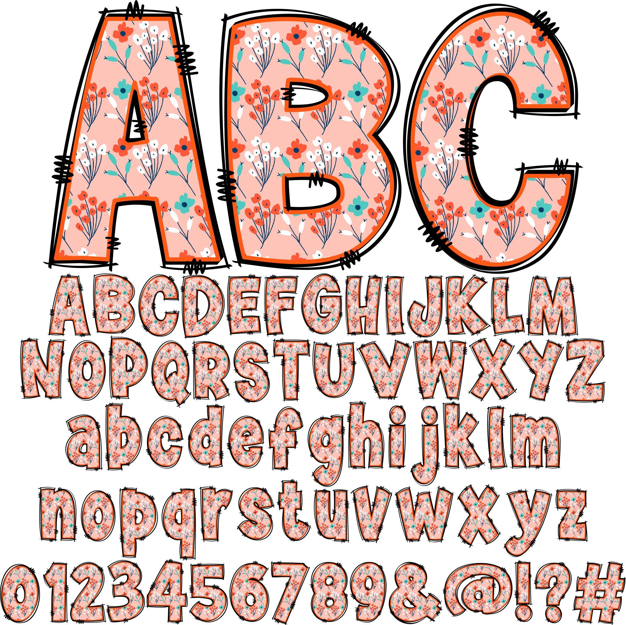 BUNDLE Spring Floral Alphabet PNG Doodle Alpha Doodle - Etsy