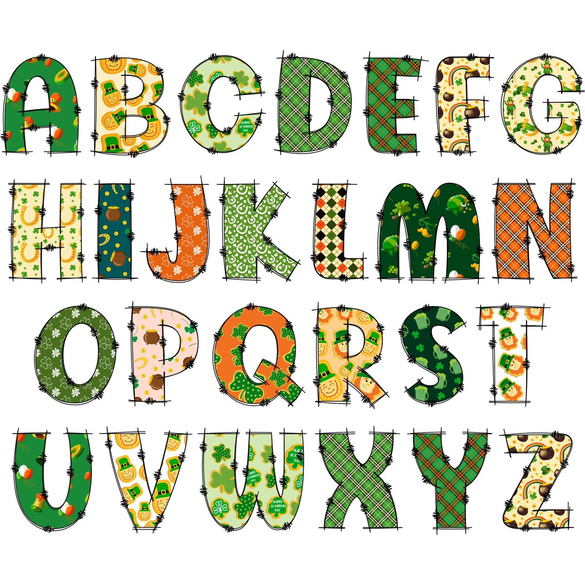 St Patrick's Day Letters PNG Shamrock Alphabet Clip Art - Etsy