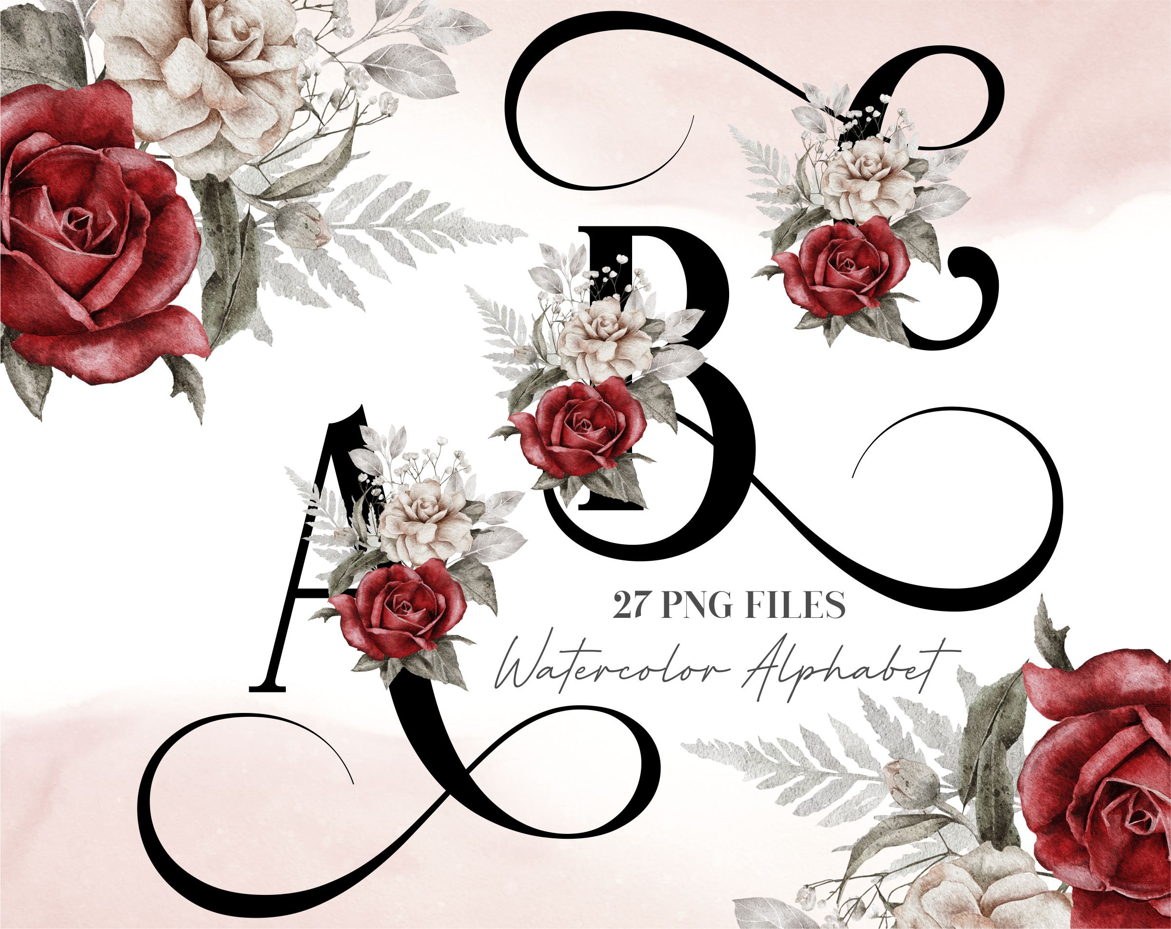 Watercolor Flowers Alphabet PNG Floral Letters Clip Art - Etsy