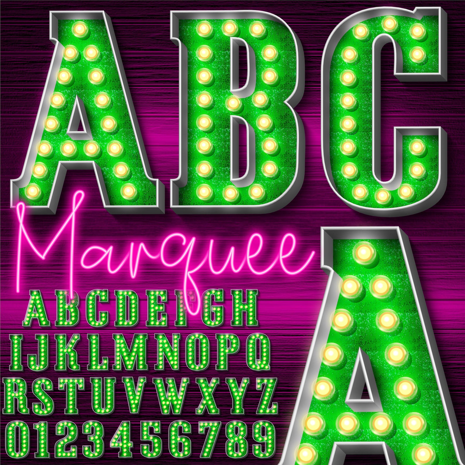 Glitter Marquee Letters PNG, Light Bulbs Letters, PNG Letters, 3D ...