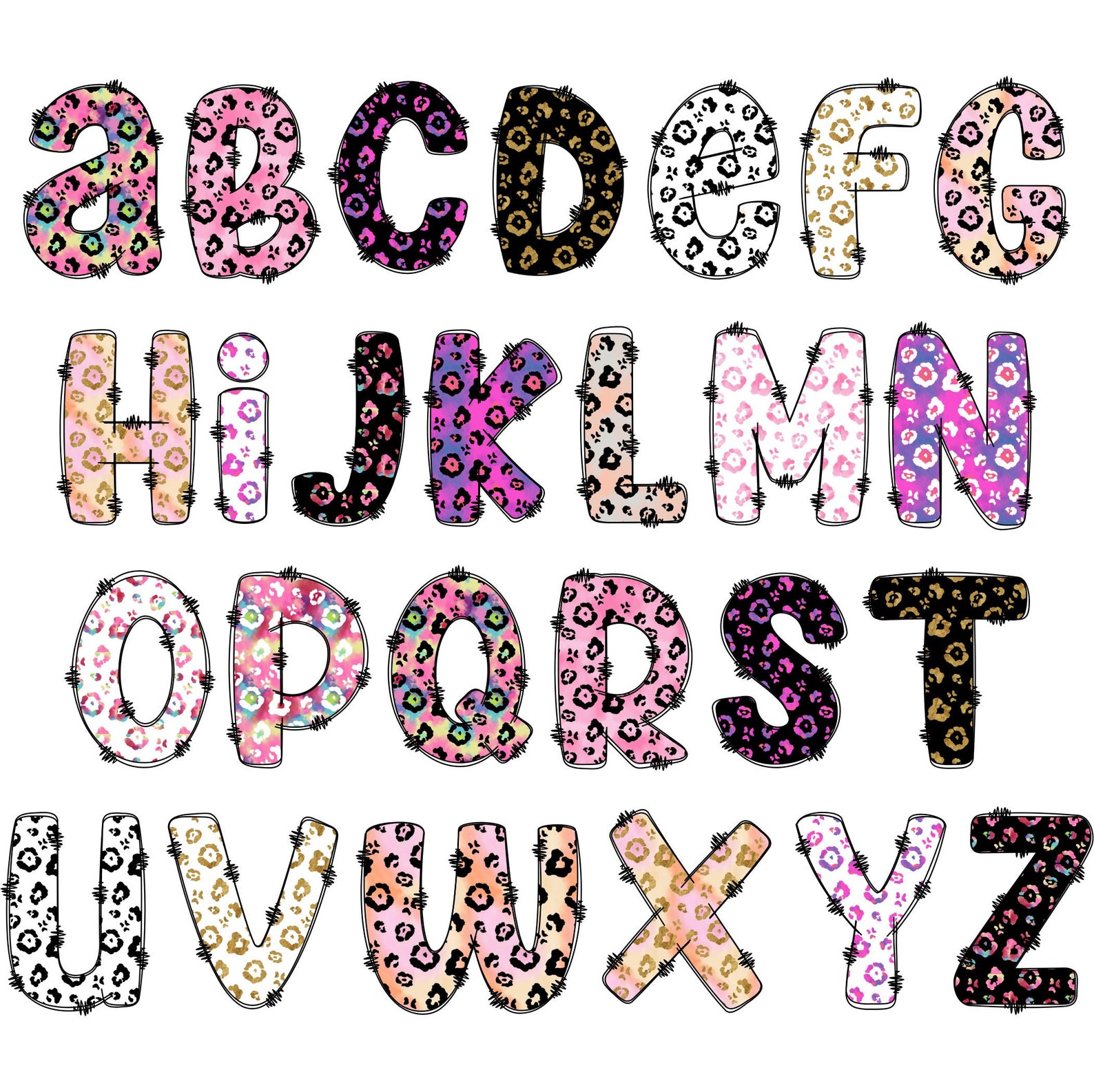 Leopard Print Alphabet PNG Doodle Alphabet Clip Art | Etsy