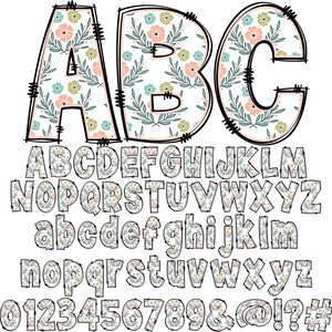 BUNDLE Spring Floral Alphabet PNG, Doodle Alpha, Doodle Flowers, Doodle ...