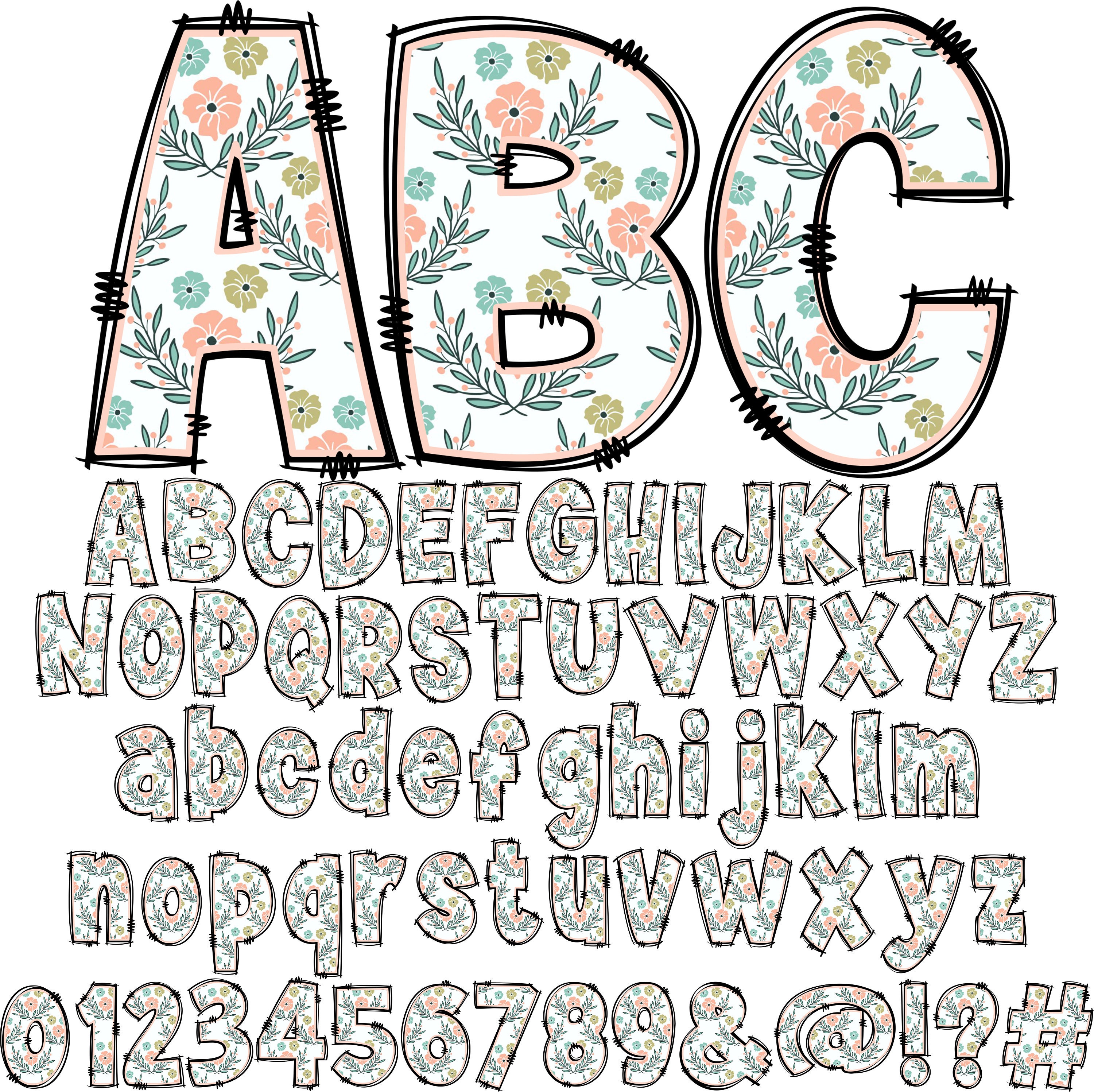 BUNDLE Spring Floral Alphabet PNG Doodle Alpha Doodle - Etsy