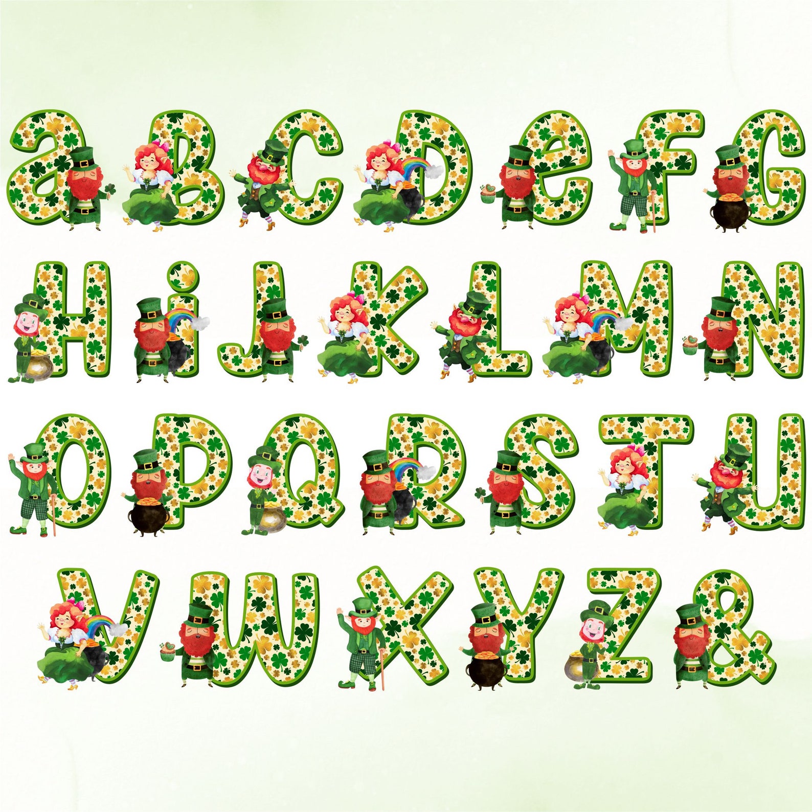 St Patrick's Day Letters PNG Shamrock Alphabet Clip Art | Etsy