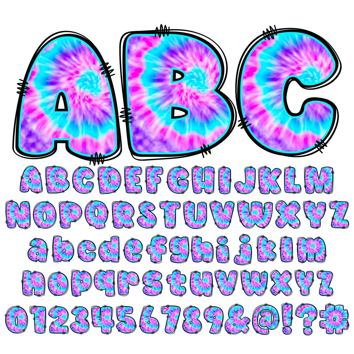 Tie Dye Alphabet PNG, Doodle Alphabet, Transparent PNG, Doodle Letters ...