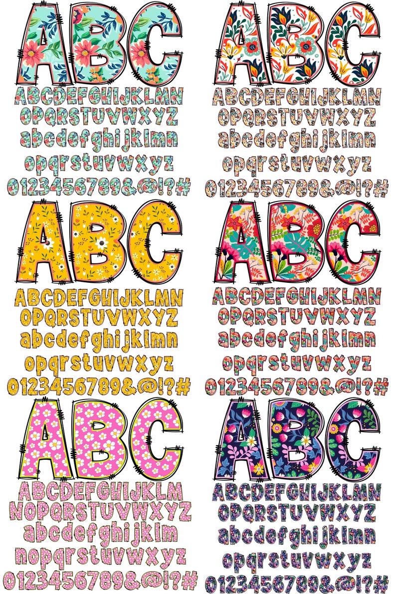 BUNDLE 50 Floral Alphabet Sets Doodle Alpha Doodle Flowers - Etsy