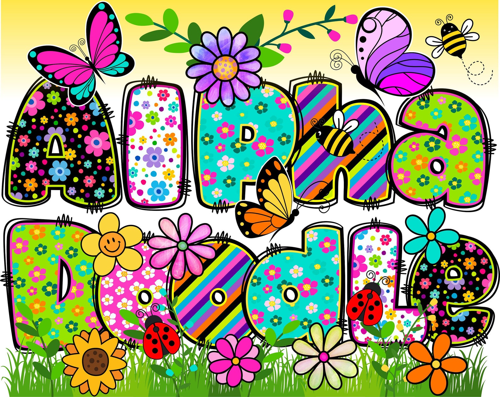 BUNDLE Spring Floral Alphabet PNG, Chubby Alpha Doodle, Doodle Flowers ...