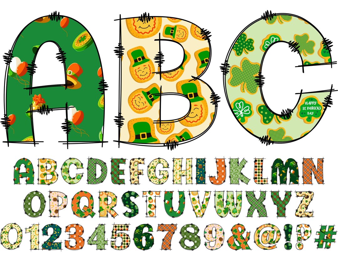 St Patrick's Day Letters PNG, Shamrock Alphabet Clip Art, Doodle Irish ...