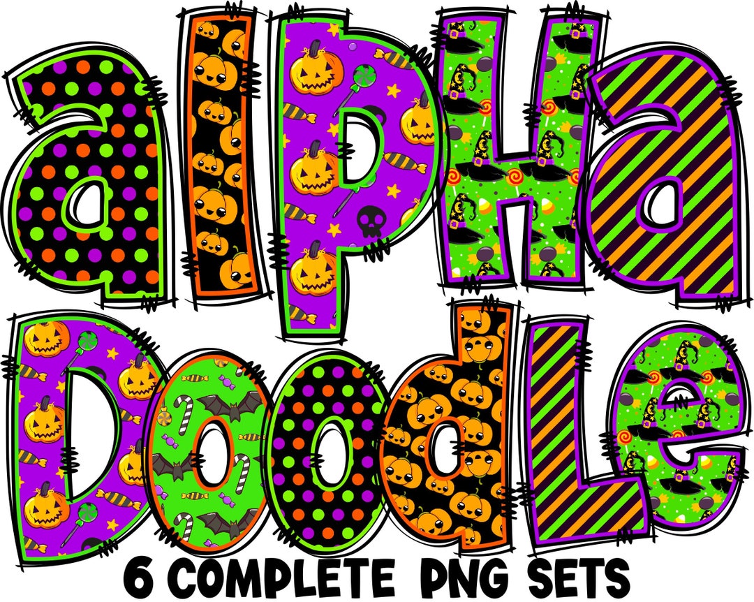 BUNDLE Halloween Alphabet PNG, Halloween, Halloween Day, Alpha Doodle ...
