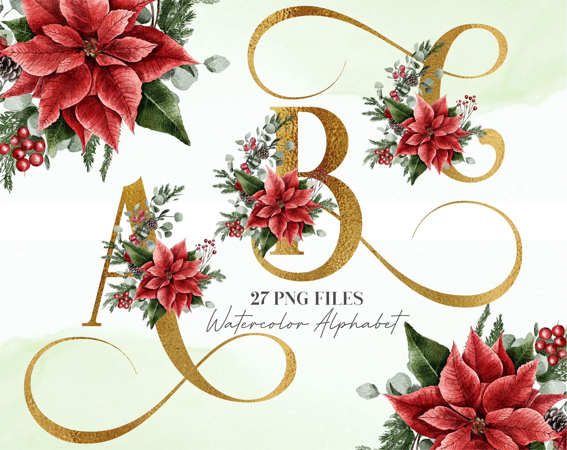 Watercolor Flowers Alphabet PNG Gold Pink Red Floral Letters - Etsy