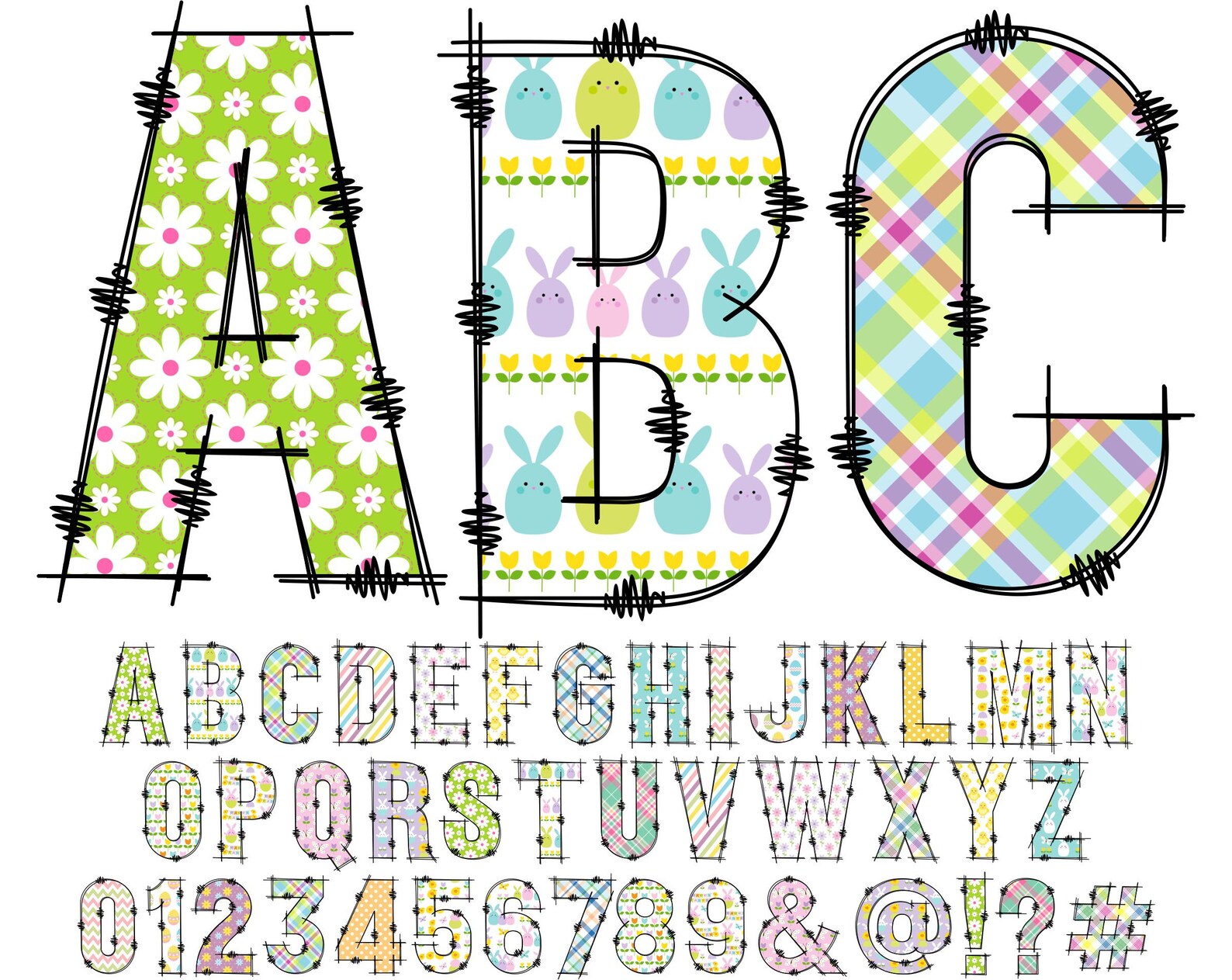 Easter Alphabet PNG Alphabet Clip Art PNG Doodle Easter - Etsy