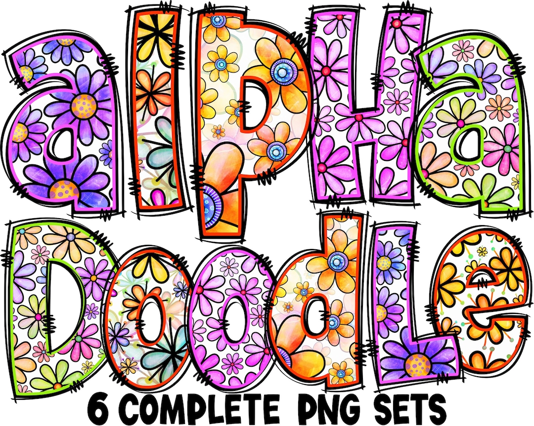 BUNDLE Spring Floral Alphabet PNG, Doodle Alpha, Doodle Flowers, Doodle ...