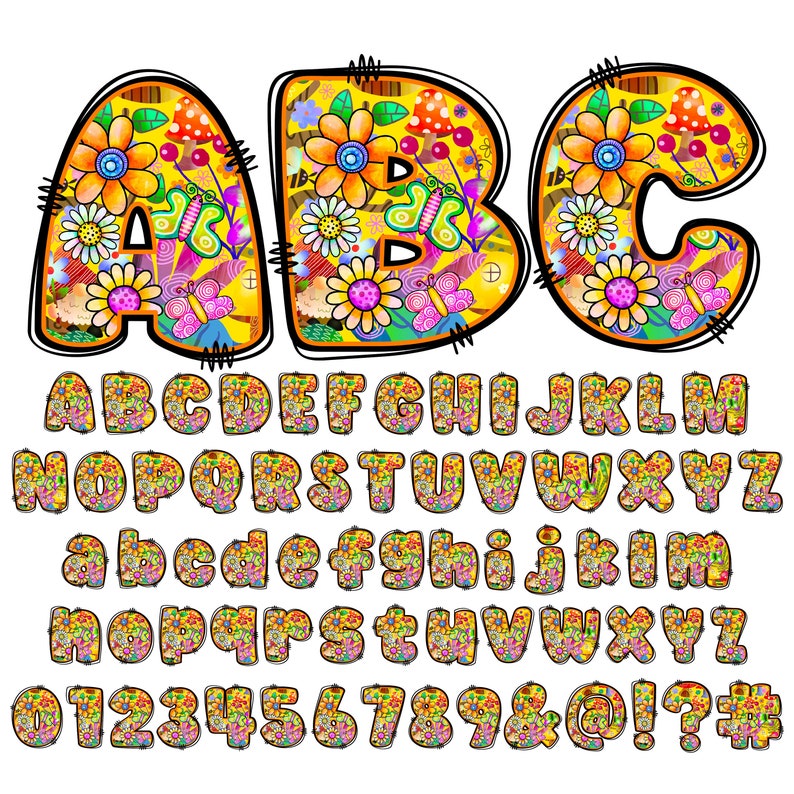 BUNDLE Spring Floral Alphabet PNG Chubby Alpha Doodle Doodle - Etsy
