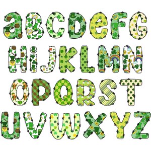 St Patrick's Day Letters PNG, Shamrock Alphabet Clip Art, Doodle , St ...