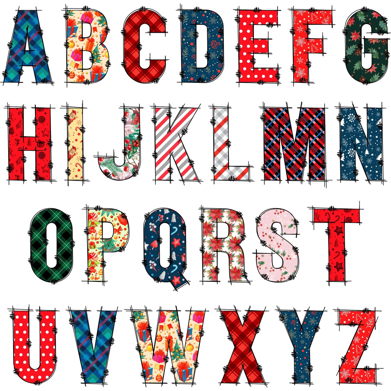 Christmas Clipart Letters PNG Gif Wrapping Paper Alphabet - Etsy