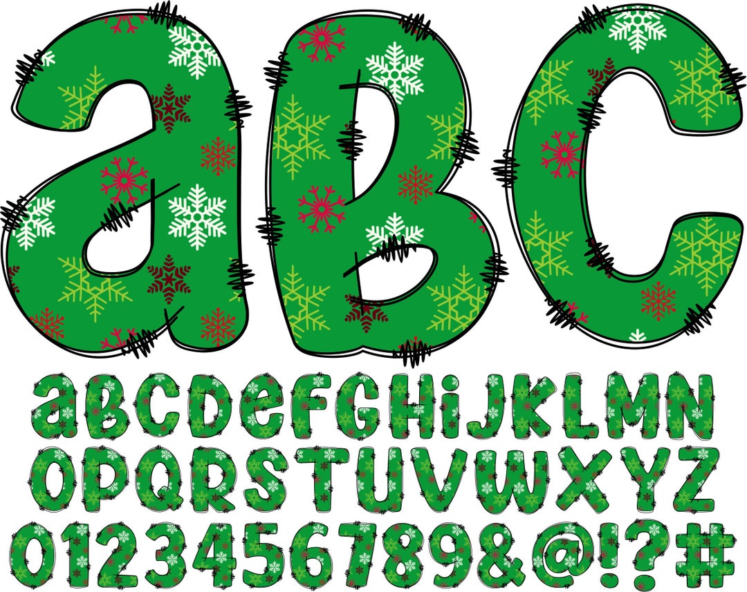 Christmas Clipart Letters PNG, Green Holiday Alphabet, Doodle Holidays ...