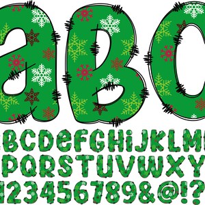 Christmas Clipart Letters PNG, Green Holiday Alphabet, Doodle Holidays ...