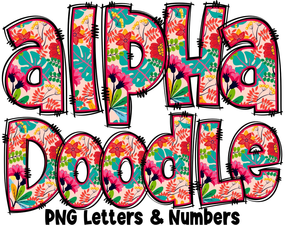 Floral Letters & Numbers PNG, Alpha Doodle, PNG Letters, Floral Doodle ...