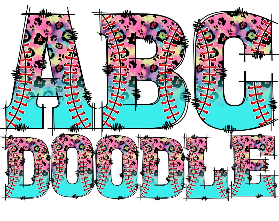 Baseball Letters PNG Leopard, Doodle Alpha, Pink Blue, Stitching ...
