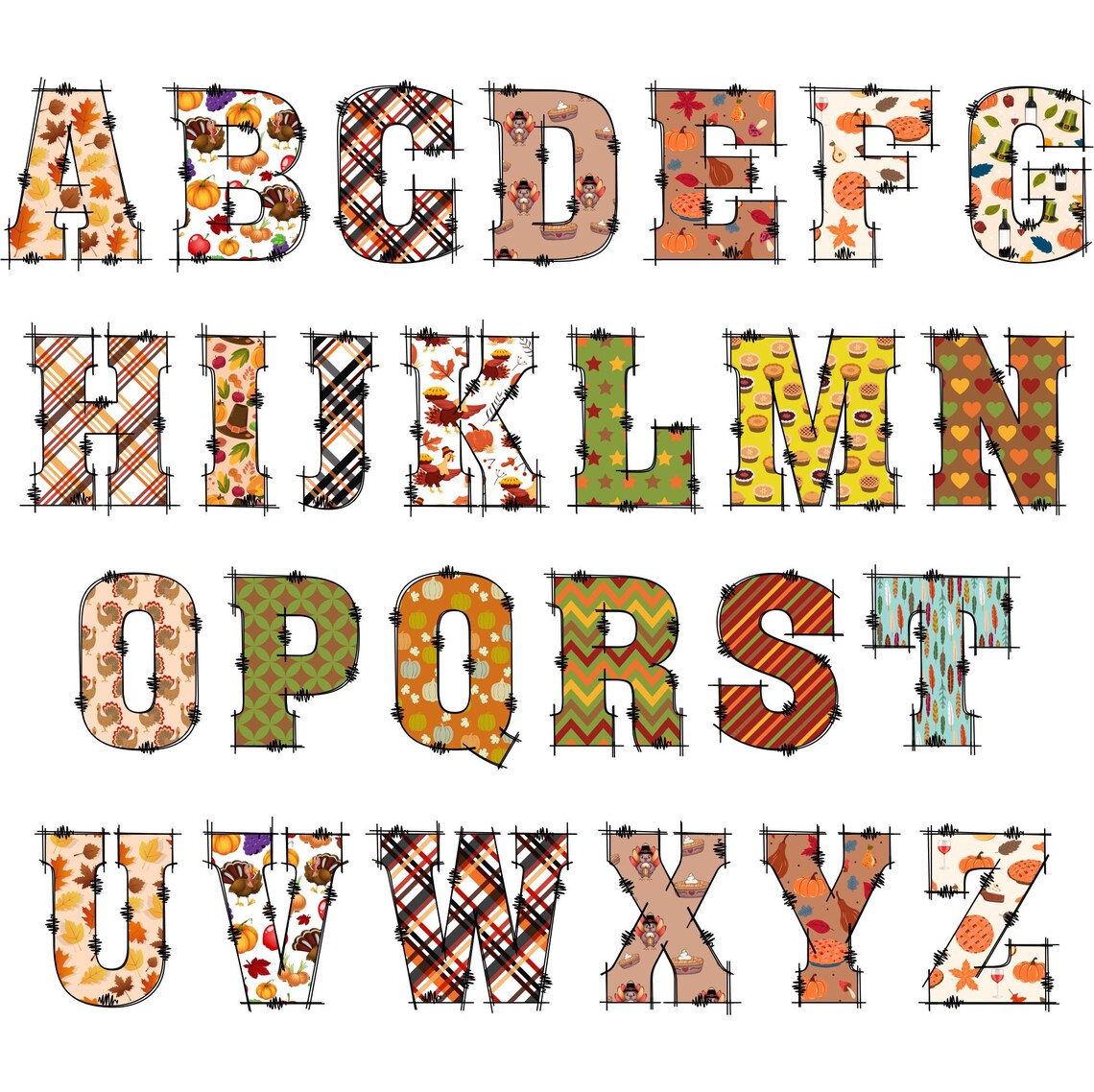 Thanksgiving Clipart Alphabet PNG, Doodle Alphabet, Transparent PNG ...
