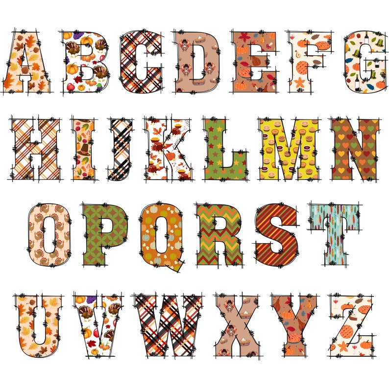 Thanksgiving Clipart Alphabet PNG, Doodle Alphabet, Transparent PNG ...
