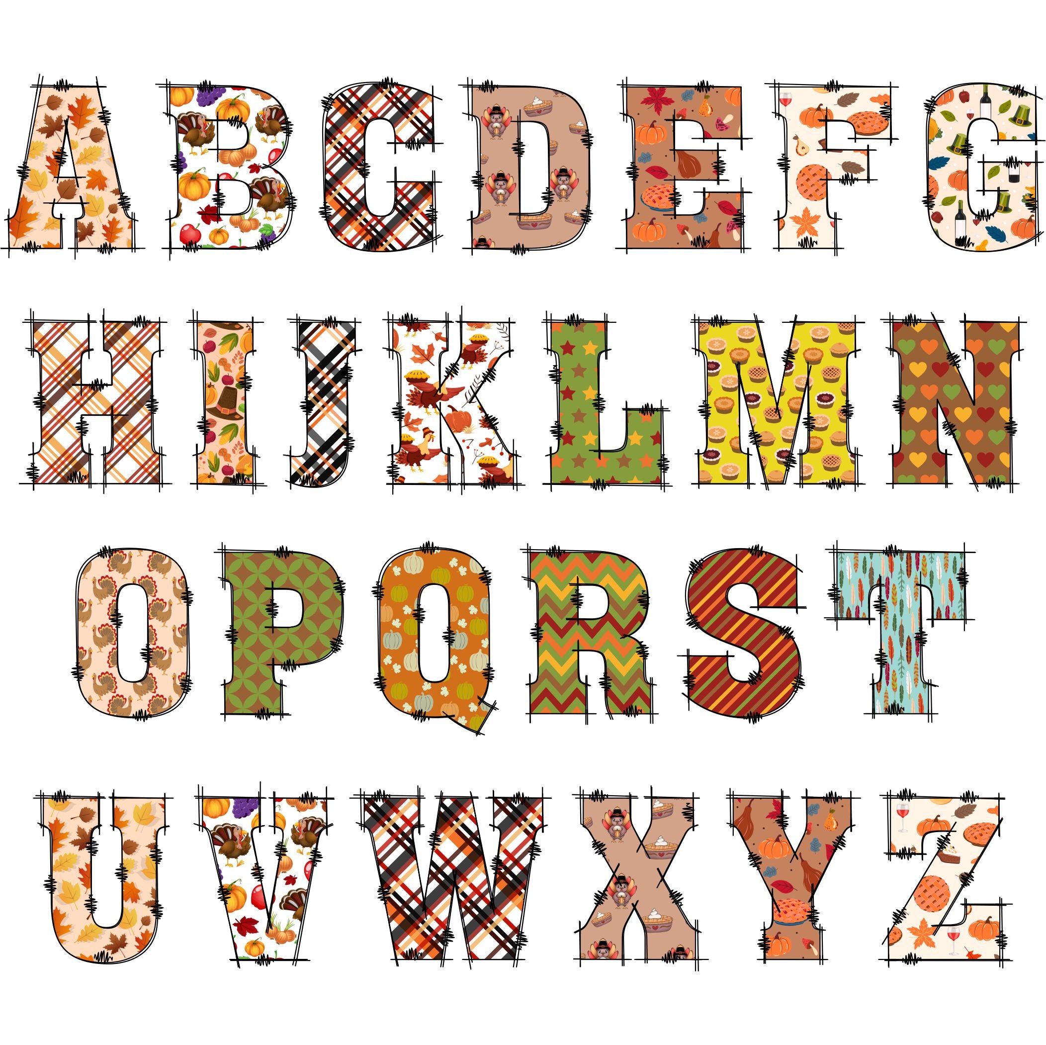 Thanksgiving Clipart Alphabet PNG Doodle Alphabet Clip Art - Etsy