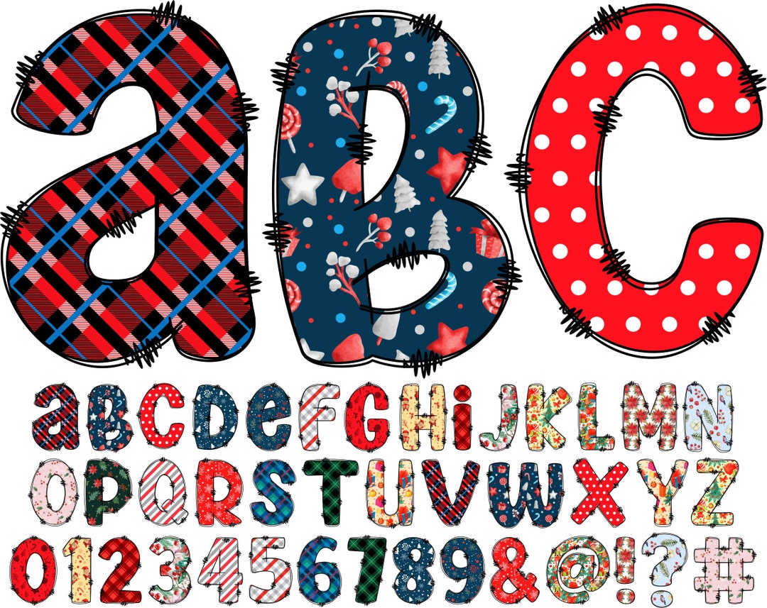 Christmas Clipart Letters PNG, Blue Wrapping Paper Alphabet, Doodle ...