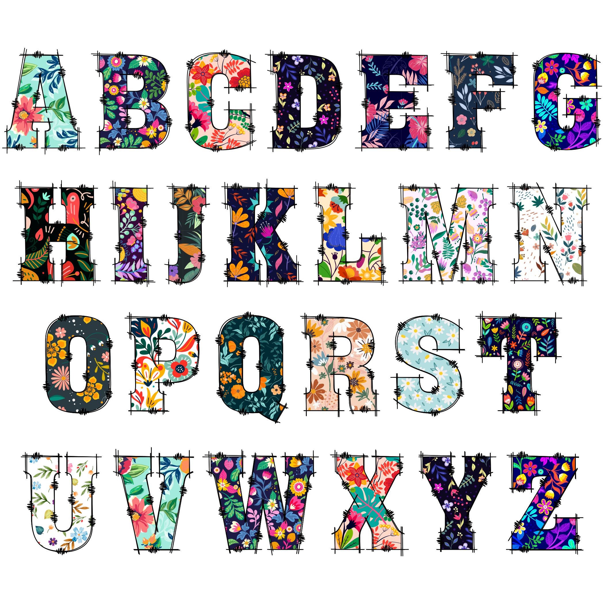 Spring Floral Alphabet PNG Doodle Alpha PNG Doodle Flowers - Etsy