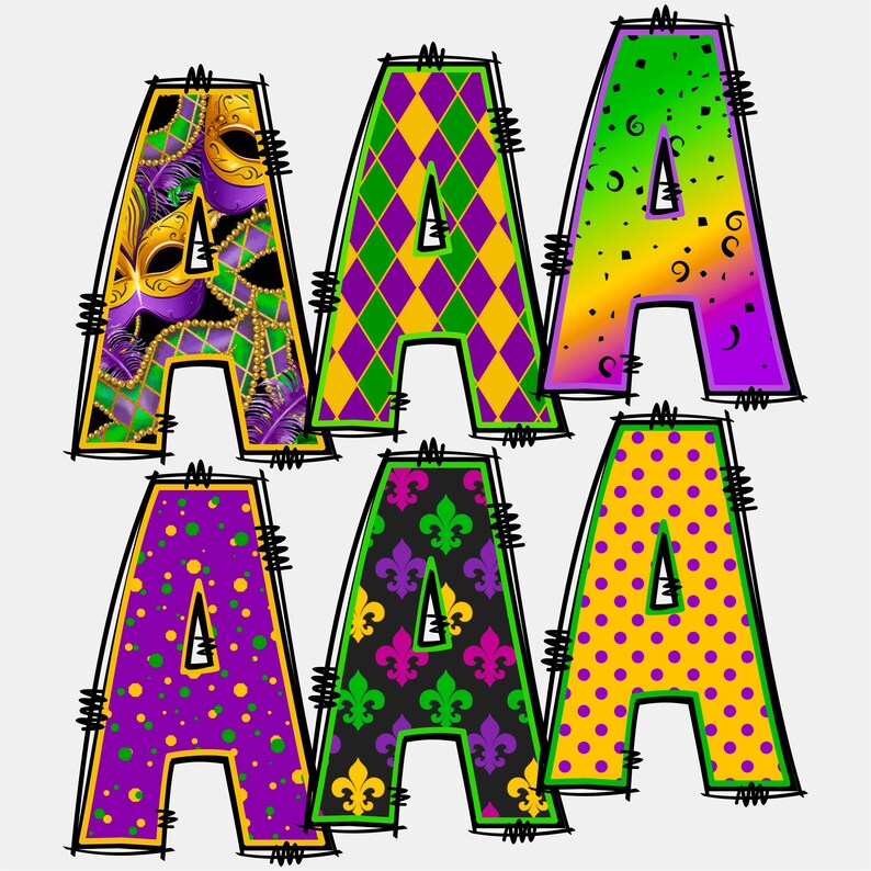 Mardi Gras Alphabet PNG, Carnival Letters, Alpha Doodle, Mardi Gras ...