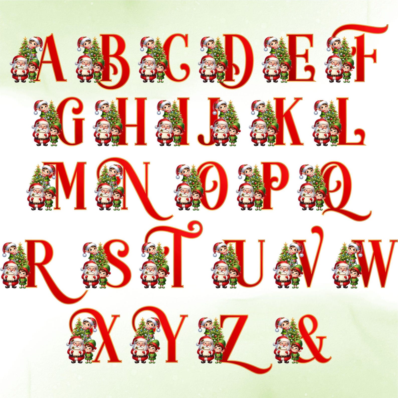BUNDLE Christmas Santa Alphabet PNG, Christmas Letters, Clip Art ...