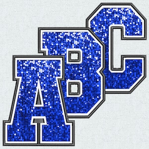 Faux Embroidery Blue Sequin Letters, Faux Sequin Patch, Faux Sequin ...