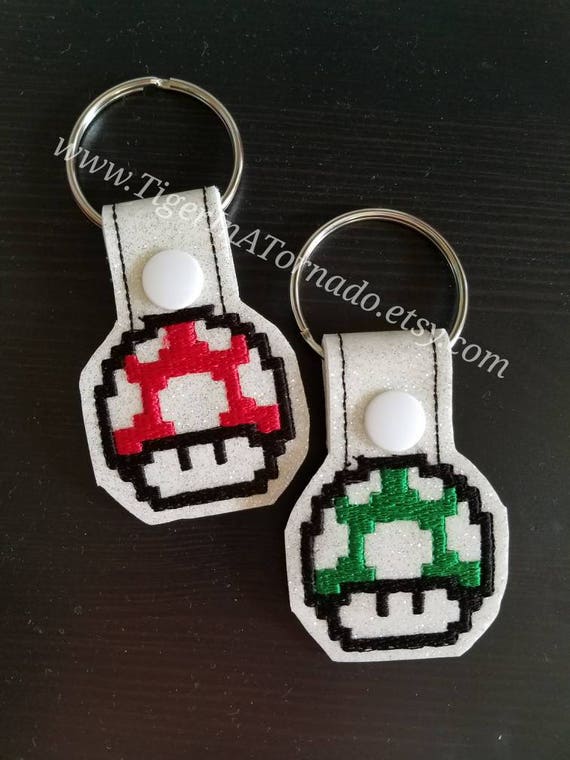 8 Bit Mushroom Snap Tab Keychain | Etsy