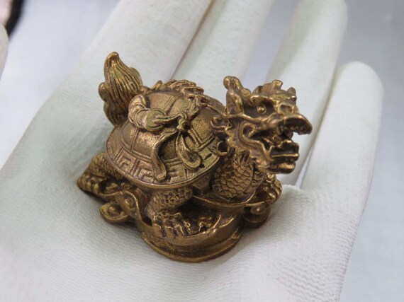 2.3 Brass DRAGON TURTLE Statue With Coin Wreath on Back | Etsy