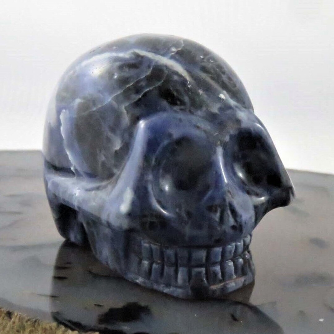 2 SODALITE CRYSTAL SKULL Statue Hand Carved Knick Knack Crystal Skull ...