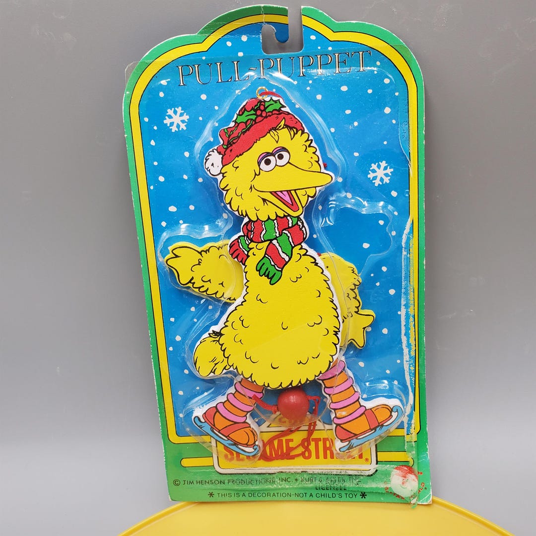 Sesame Street Big Bird Pull Puppet Ice Skating Wooden Kurt Adler ...
