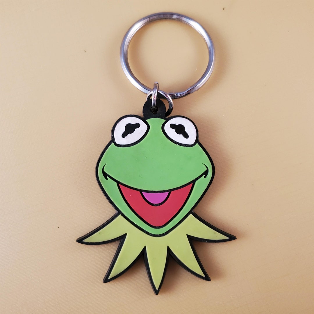 Kermit Frog Key Ring Keychain Muppets Applause 1990s Rubber Face Metal ...