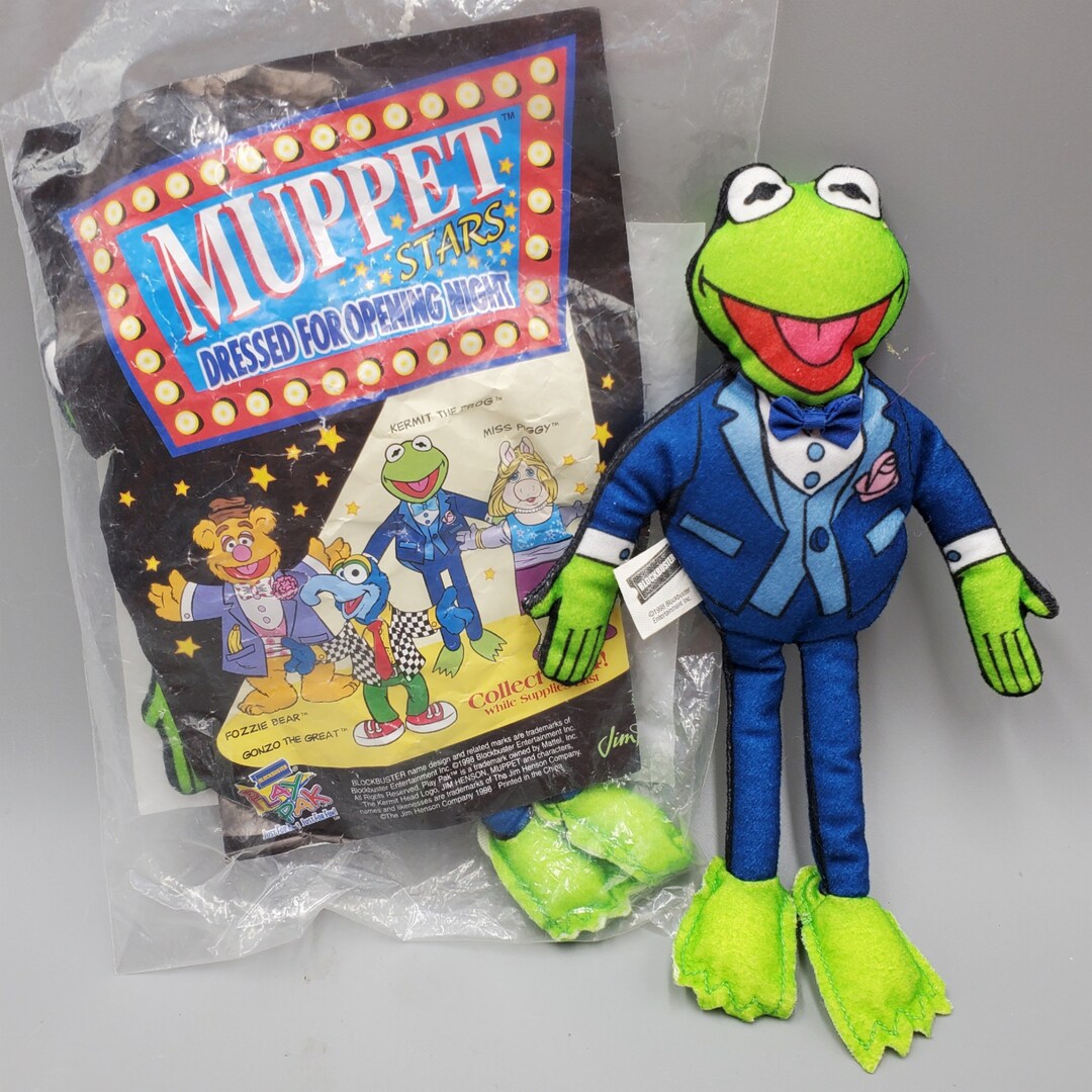Kermit Cloth Plush Doll Muppets Stuffed Frog Blockbuster Video Premium ...
