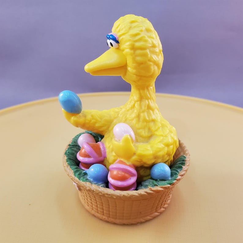 Sesame Street Big Bird Pvc Figure Sitting in Basket of Easter Eggs ...